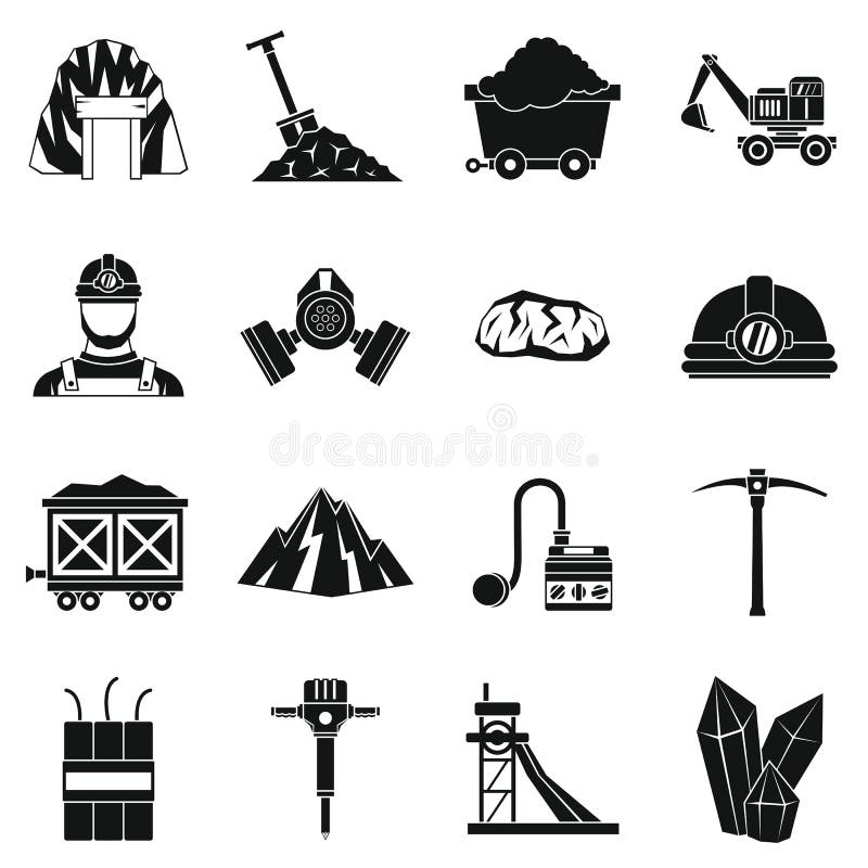 Miner Icons Set, Simple Style Stock Vector - Illustration of fossil, simple: 79850533