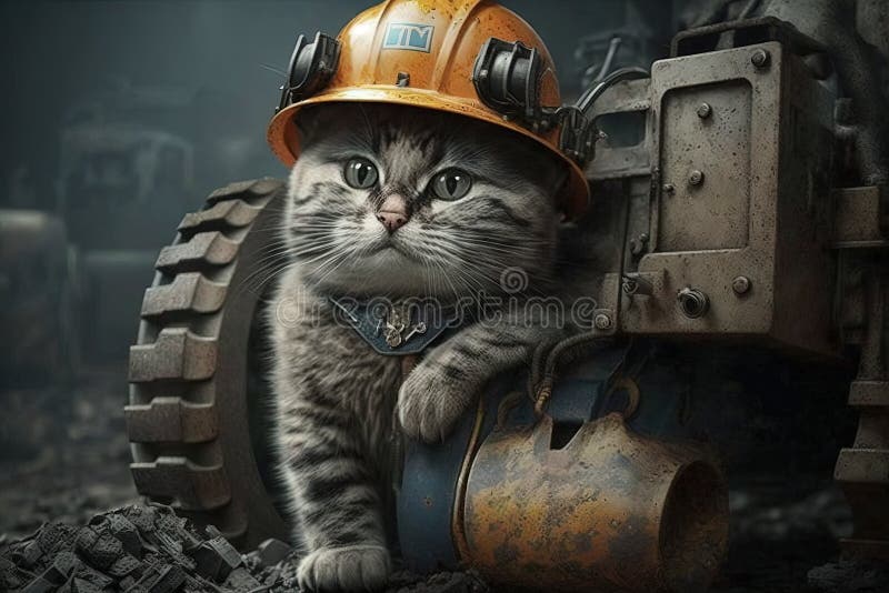 Miner Mining Engineer Cat Working Job Profession Illustration ...