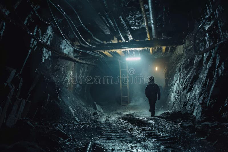 Miner in the Mine. Well-uniformed Miner Inside Dark Mine Stock Image ...