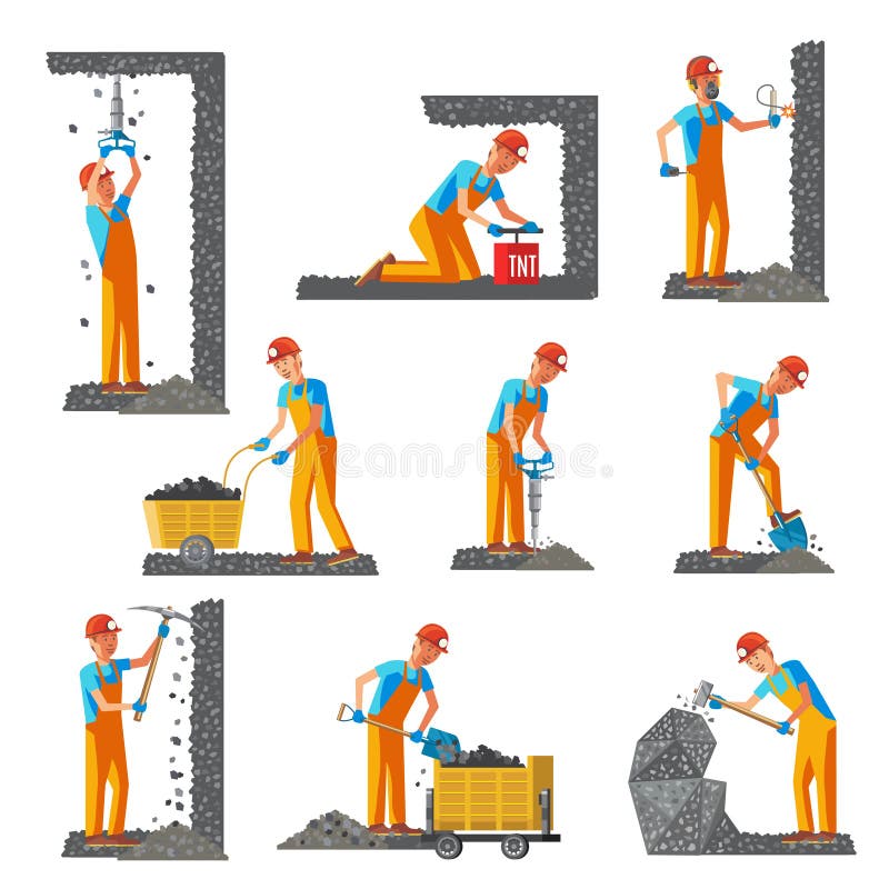 Miner People Flat Collection Stock Vector - Illustration of abstract ...
