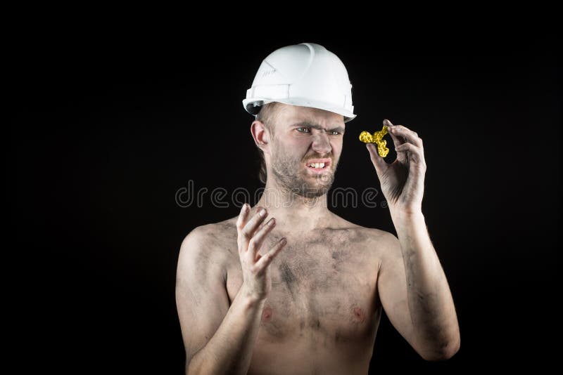 Miner Shows a Golden Nugget Stock Image - Image of coal, holding: 50253353