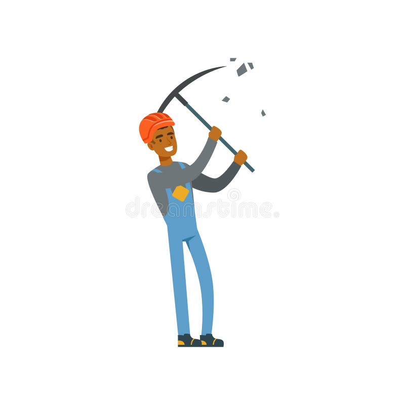 Man Working with Pickaxe, Vector Cartoon Archaeologist or Geologist in ...