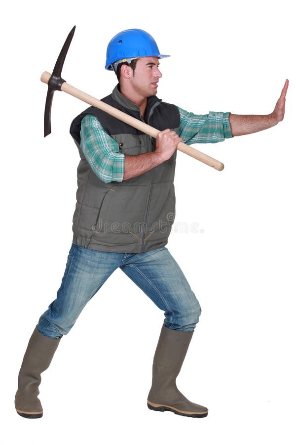 Man with pick-axe falling stock image. Image of security - 26701963