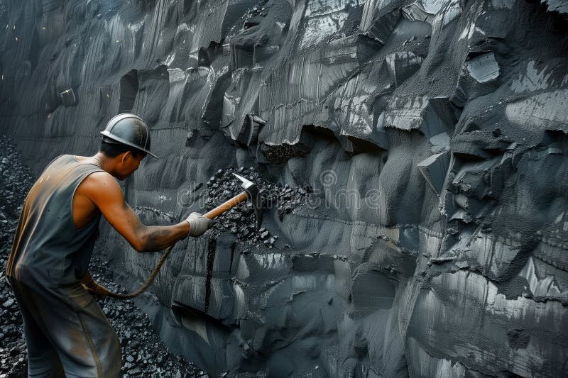 Miner Using a Pickaxe To Break Coal at a Wall Face Stock Photo - Image ...