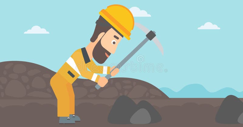 Man Working with Pickaxe, Vector Cartoon Archaeologist or Geologist in ...