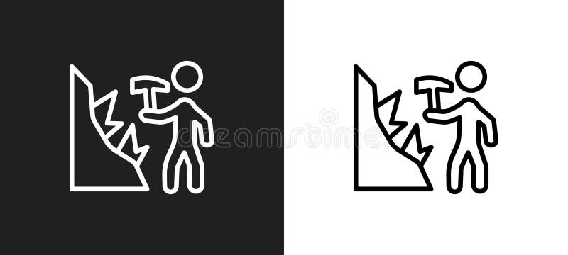 Mineral Collecting Outline Icon in White and Black Colors. Mineral ...