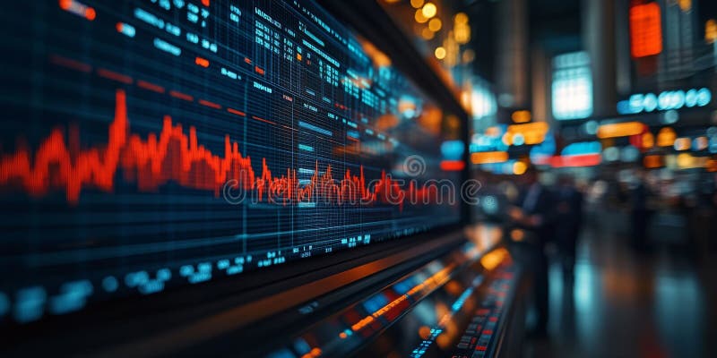 Mineral Commodities Trading Showing Red Decrease Chart on Stock Market Exchange Big Screen Stock ...