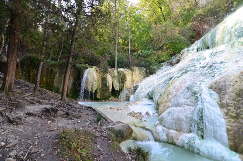 Mineral Deposits Cascading Down a Thermal Hot Spring Stock Photo ...