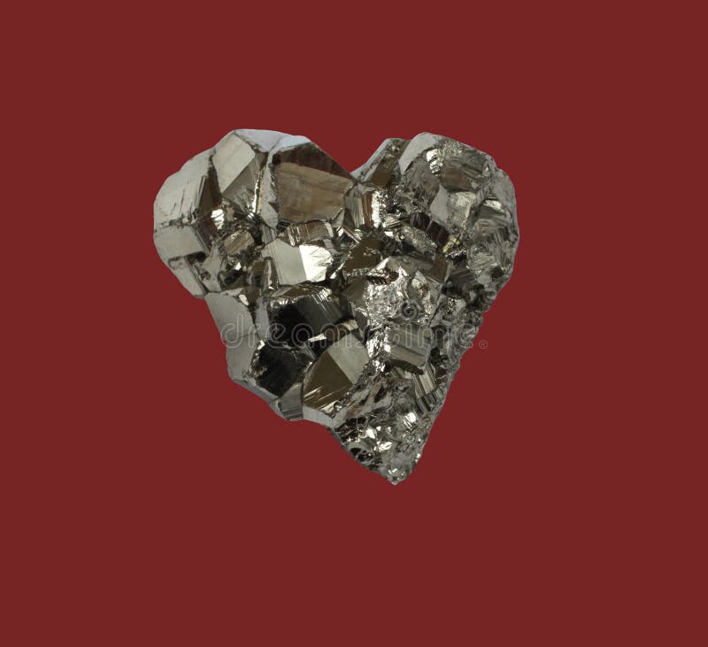 Mineral Pyrite in the Shape of a Heart and a Red Painted Heart Inside ...
