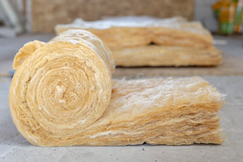Mineral Rockwool Lying on Attic Floor Inside House Under Construction ...