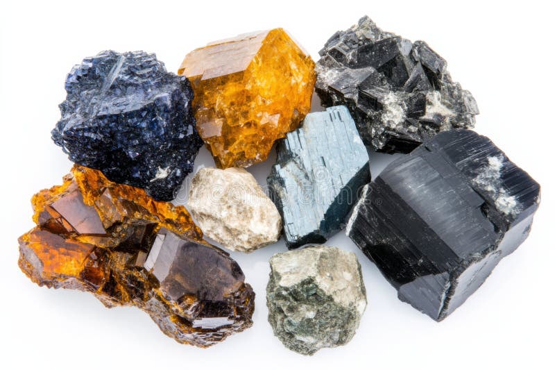 Mineral Samples Featuring Barite and Various Crystals on a Clean White ...