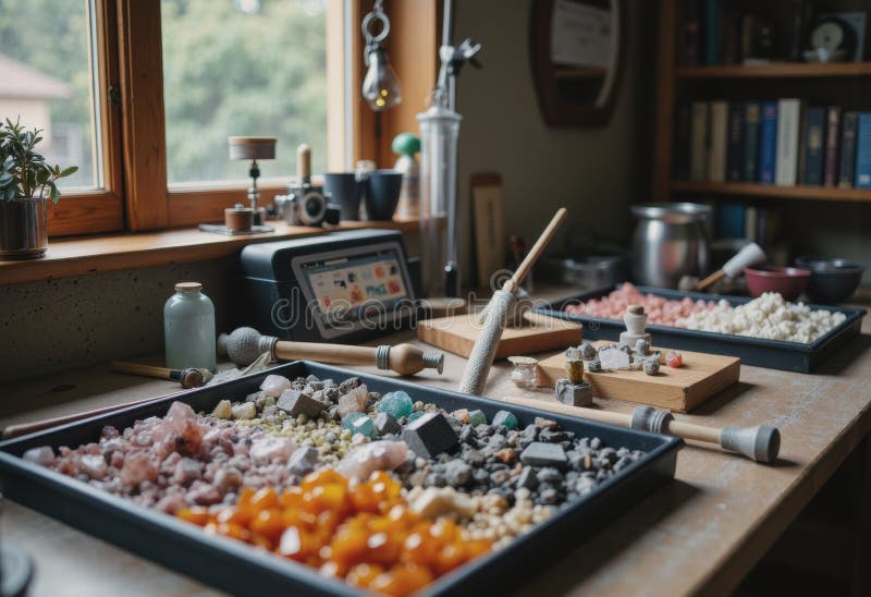 Mineral Samples and Scales Arranged in a Geology Lab for Analysis Stock ...