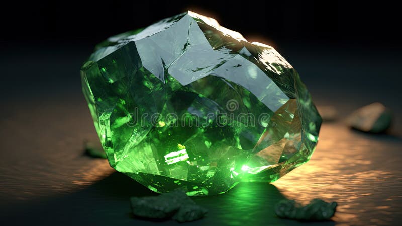 Mineral Shaped Green Rock Crystal Glowing Emerald Selective Focus Dark ...