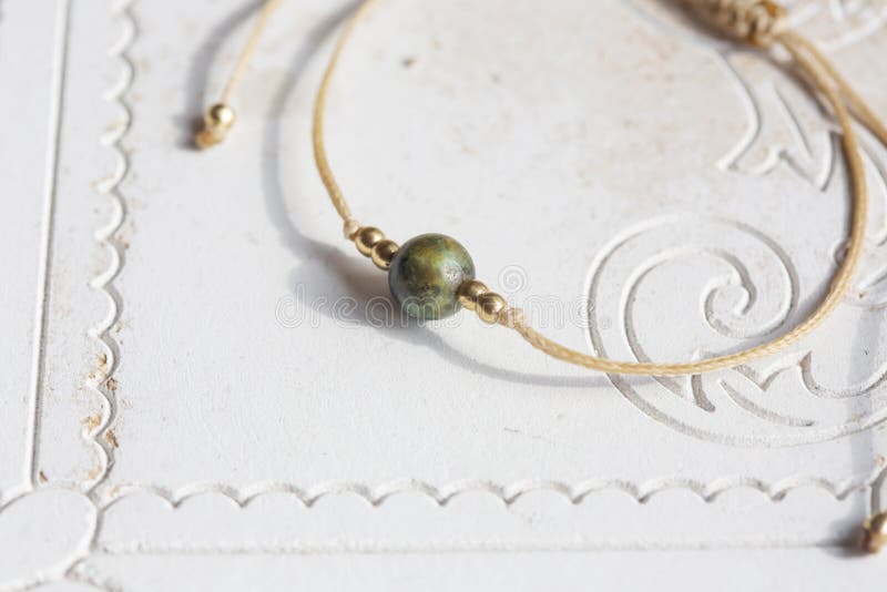 Stone Bead Waxed String Tiny Elegant Bracelet Stock Image - Image of ...