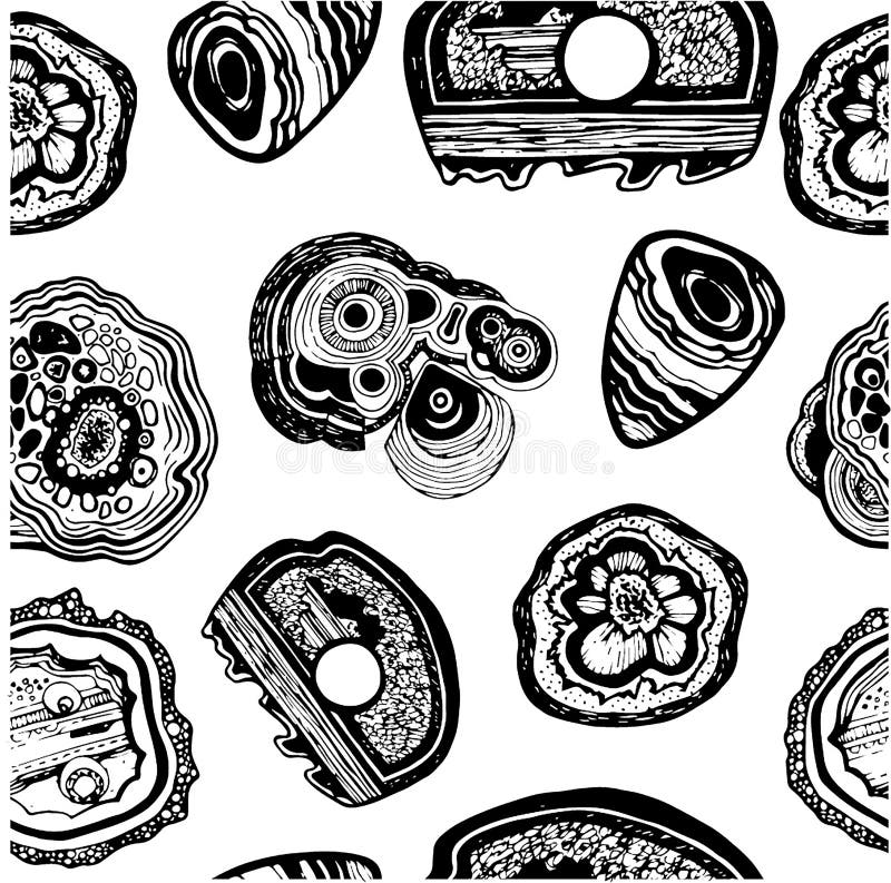 Mineral Stones Seamless Pattern Hand-drawn Black and White Stock Vector ...