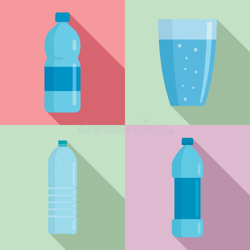 Mineral Water Icons Set, Flat Style Stock Vector - Illustration of drop ...