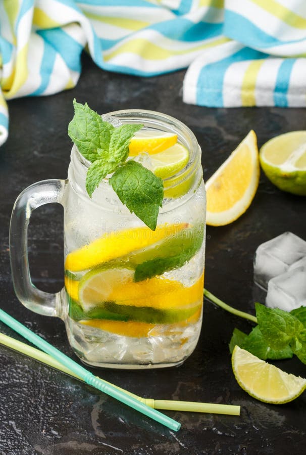 Mineral Water with Lemon, Lime and Mint. Detox. Diet Stock Photo ...