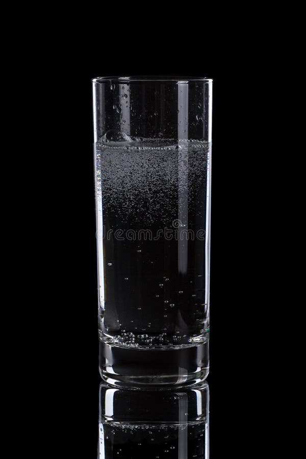 Mineral Water in Simple Highball Glass, on Black Stock Image - Image of ...