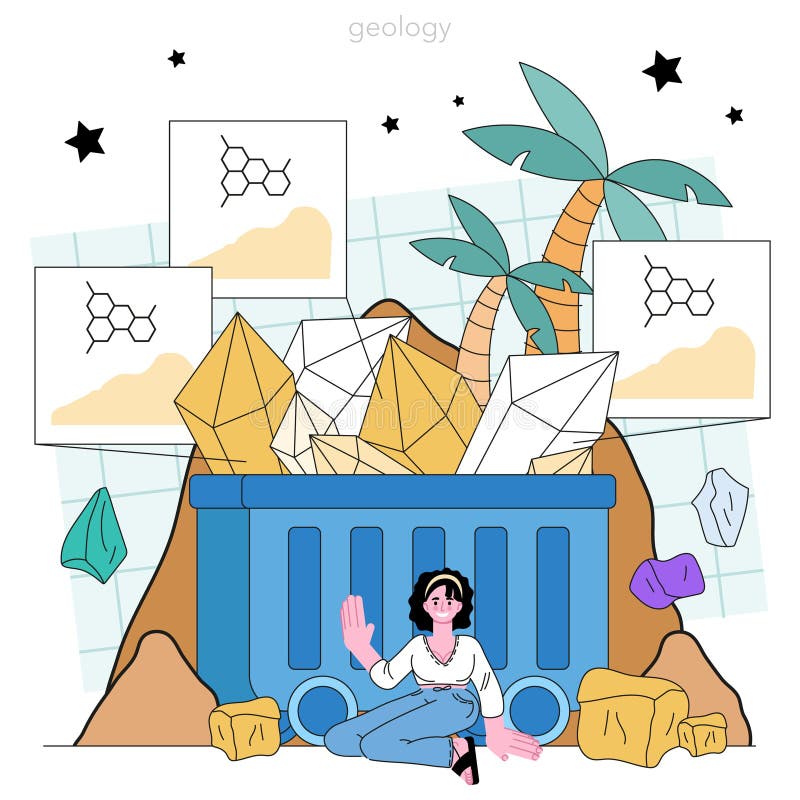 Mineralogist Concept. Scientist Studying Natural Stone and Mineral ...