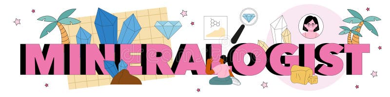 Mineralogist Typographic Header. Scientist Studying Natural Stone Stock ...
