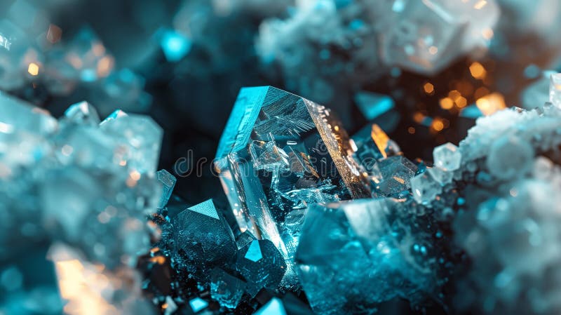 Minerals in the Form of Crystals with a Blue Glow Close-up. Extraction ...