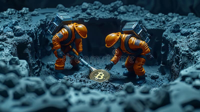 Miners are Digging for Bitcoin in the Moon Stock Illustration ...
