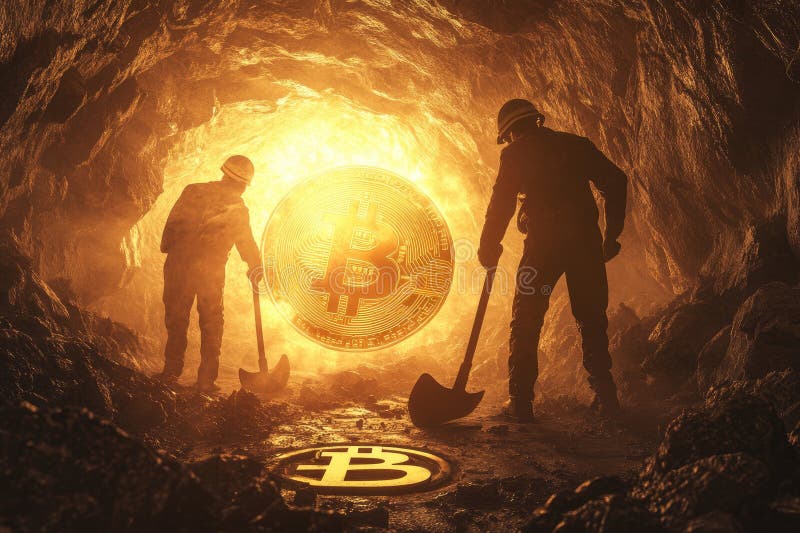 Bitcoin Miners in a Digital Gold Rush Stock Illustration - Illustration ...