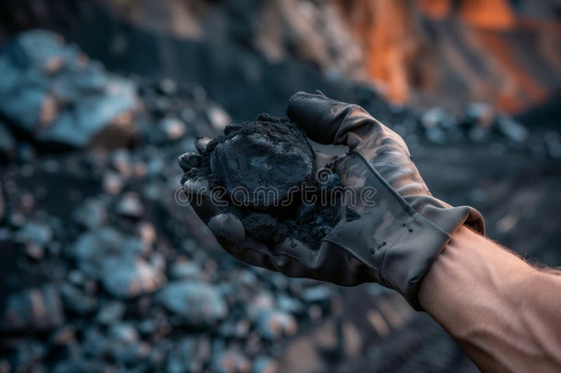 Miners Hand Holding Coal with Mine Backdrop Stock Image - Image of ...