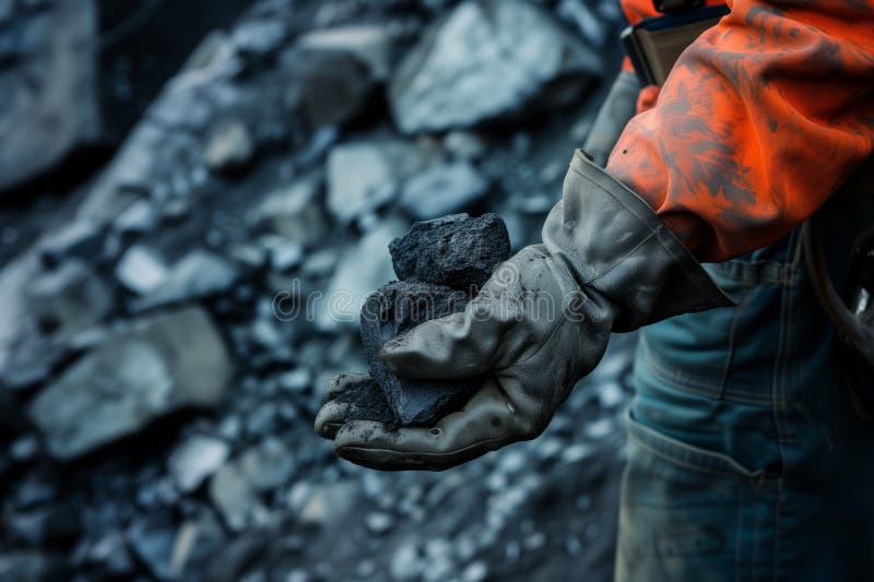 Miners Hand Holding Coal with Mine Backdrop Stock Photo - Image of ...