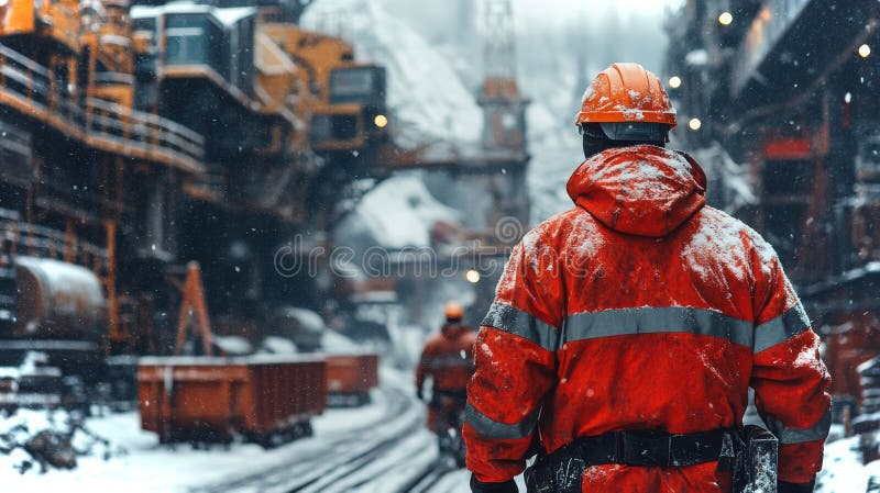 Miners in High-visibility Jackets Working in Snowy Conditions at a ...