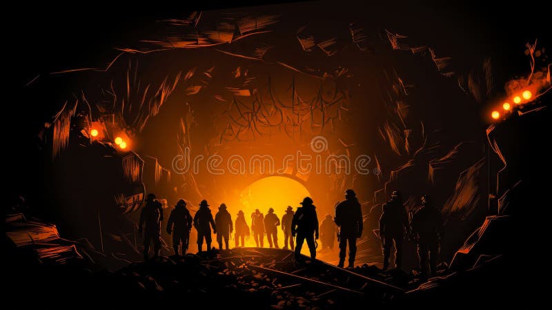 Miners in the Mine Silhouettes. Neural Network AI Generated Stock Photo ...