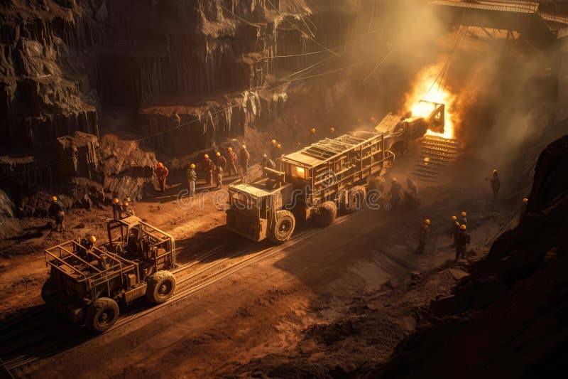 Miners Operating Heavy Machinery in an Openpit Iron Mine. Generative AI ...