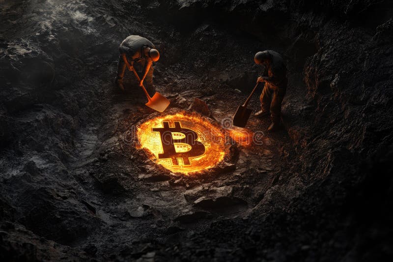 Mining Bitcoin: a Digital Gold Rush Stock Illustration - Illustration ...
