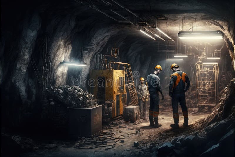 Miners Working Deep Inside a Coal Mine Facility. Generative Ai Stock ...