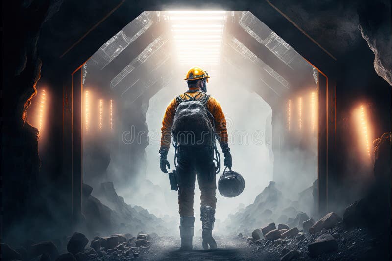 Miners Working Deep Inside a Coal Mine Facility. Generative Ai Stock ...