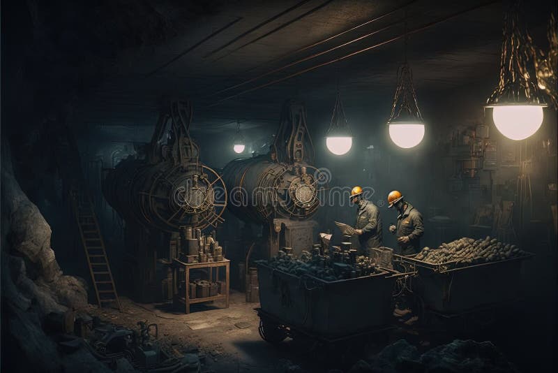 Miners Working Deep Inside a Coal Mine Facility. Generative Ai Stock ...