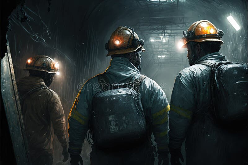 Miners Working Deep Inside a Coal Mine Facility. Generative Ai Stock ...