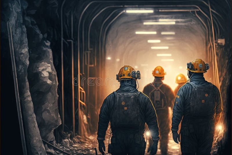Miners Working Deep Inside a Coal Mine Facility. Generative Ai Stock ...