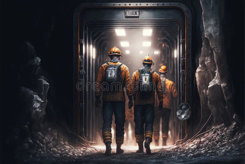 Miners Working Deep Inside a Coal Mine Facility. Generative Ai Stock ...