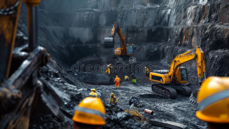 Miners Working Diligently in Rugged Open-Pit Mine Stock Image - Image ...