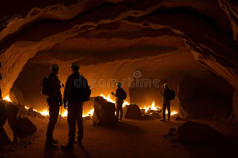 Mines Rescue in Underground Cave. Rescuers Control Mining Safety ...