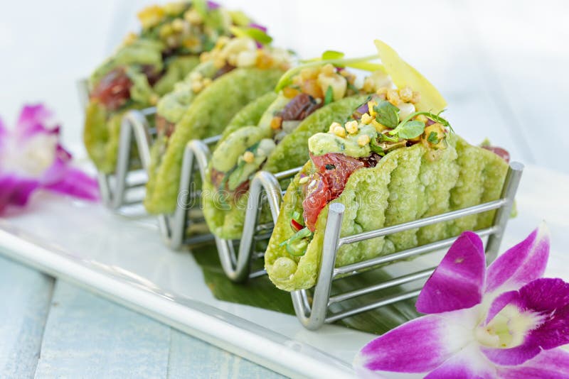 Mini Ahi Poke Tacos stock photo. Image of small, colorful - 74786072