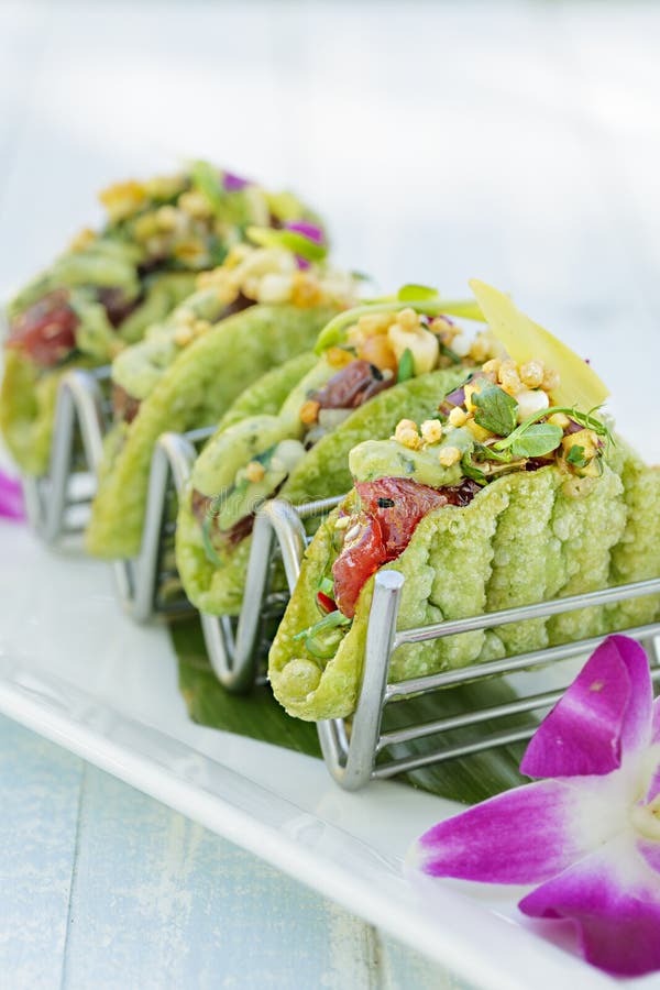 Mini Ahi Poke Tacos stock image. Image of seafood, plate - 74786099