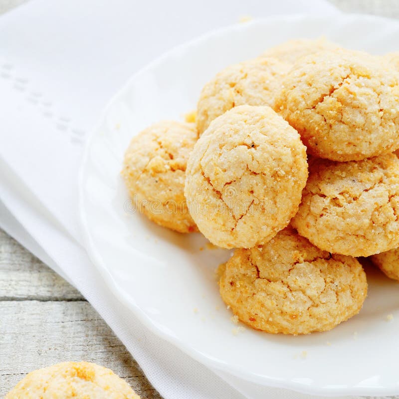 Mini Almond Cookies on White Plate Stock Photo - Image of almond, sweet ...