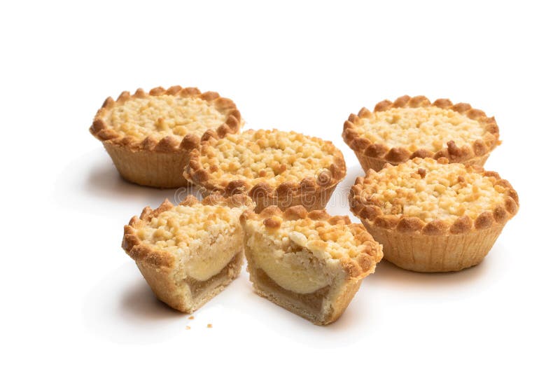 Mini Apple and Pear Custard Crumble Tarts Isolated on White Stock Photo ...