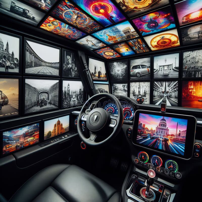 A Mini Art Gallery Inside the Car, Displaying Rotating Stock Image ...