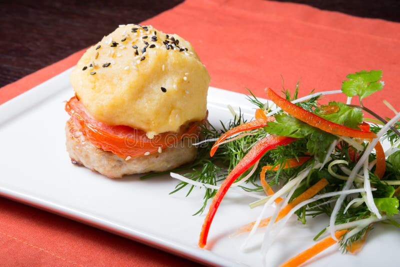 Mini Beef Steaks with Mashed Potatoes Stock Image - Image of kids ...
