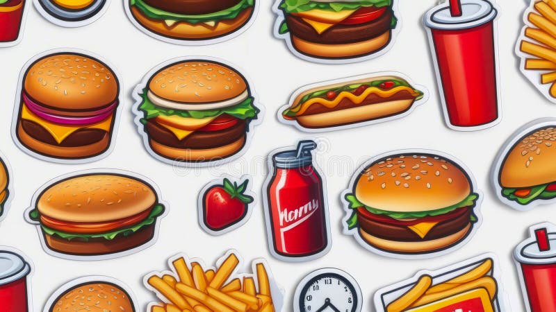 Mini Bits: Fast Food Stickers. AI Generated. Stock Illustration ...
