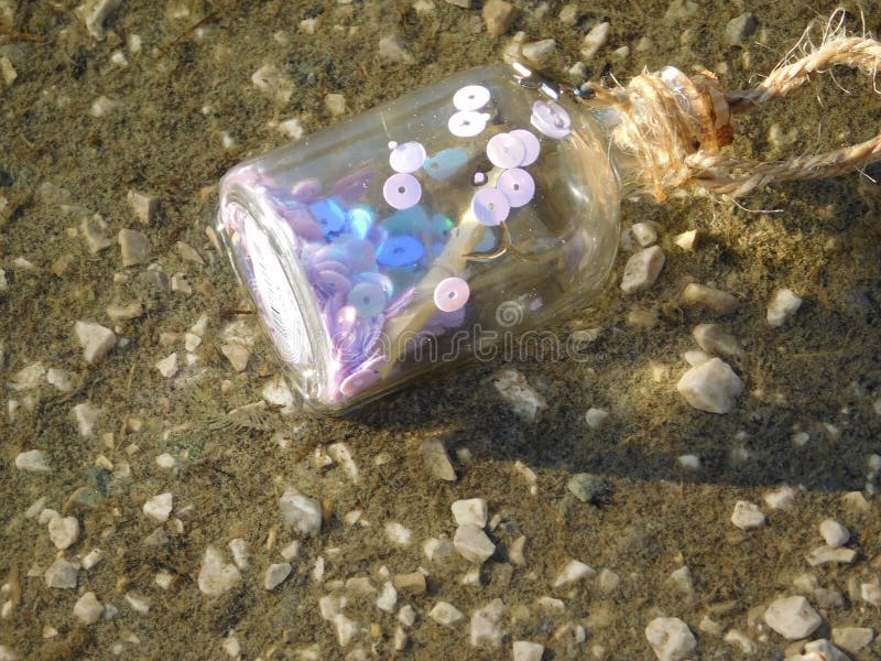 Mini Bottle with Message and Flitters Stock Photo - Image of creativ ...