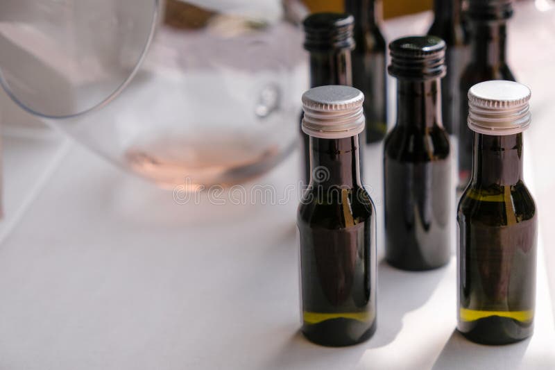 Mini Bottles for Wine. Black, and White Corks on Wine Samples Stock ...